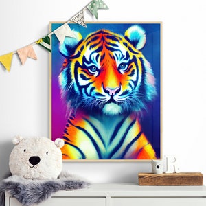 Colourful Cute Baby Tiger Printable - Tiger, Animal Art Jungle Nursery ...