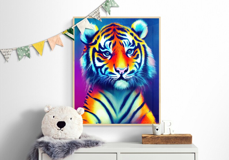 Colourful Cute Baby Tiger Printable - Tiger, Animal Art Jungle Nursery ...