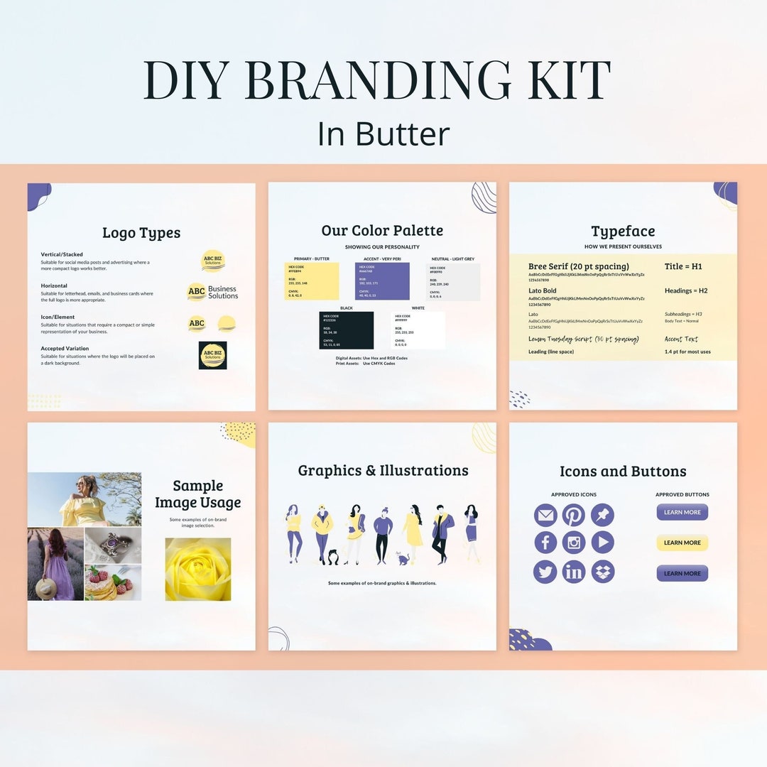DIY Branding Kit in Butter (yellow) Color Scheme, Fully Editable Canva ...