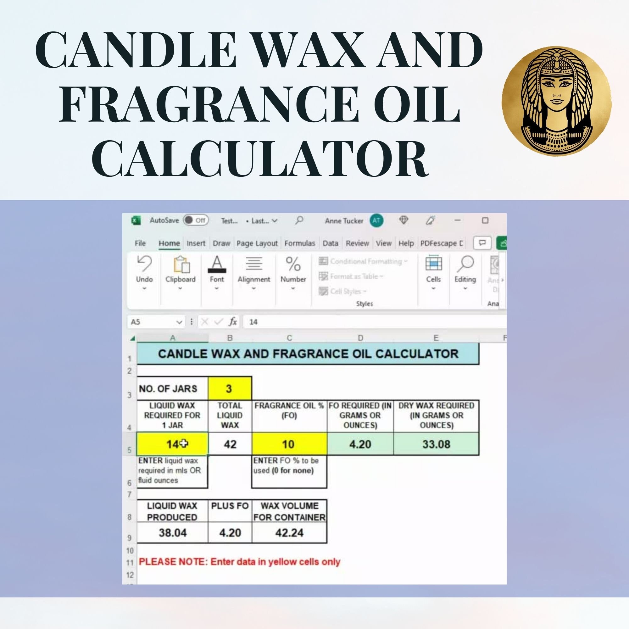 Candle Wax & Fragrance Oil Calculator: Excel Spreadsheet (digital ...