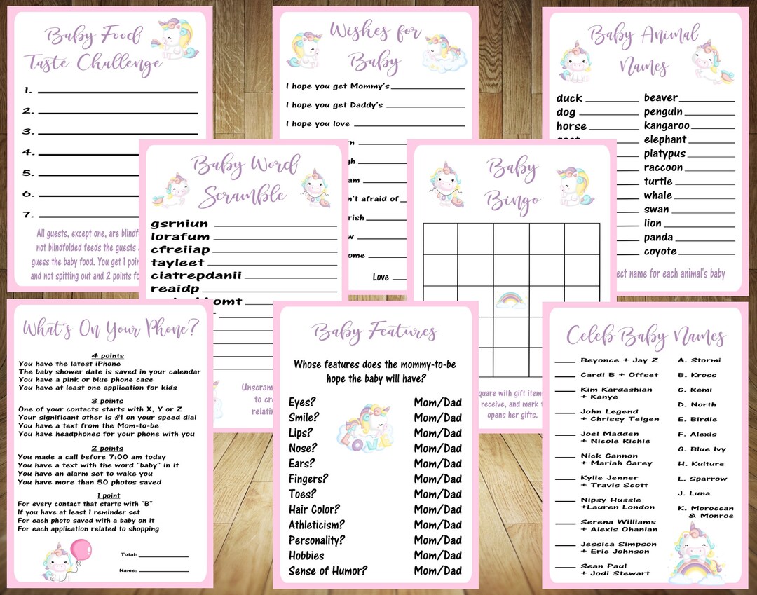All 8 Games, Unicorn Baby Shower Games, Unicorn Baby Shower, Unicorn ...