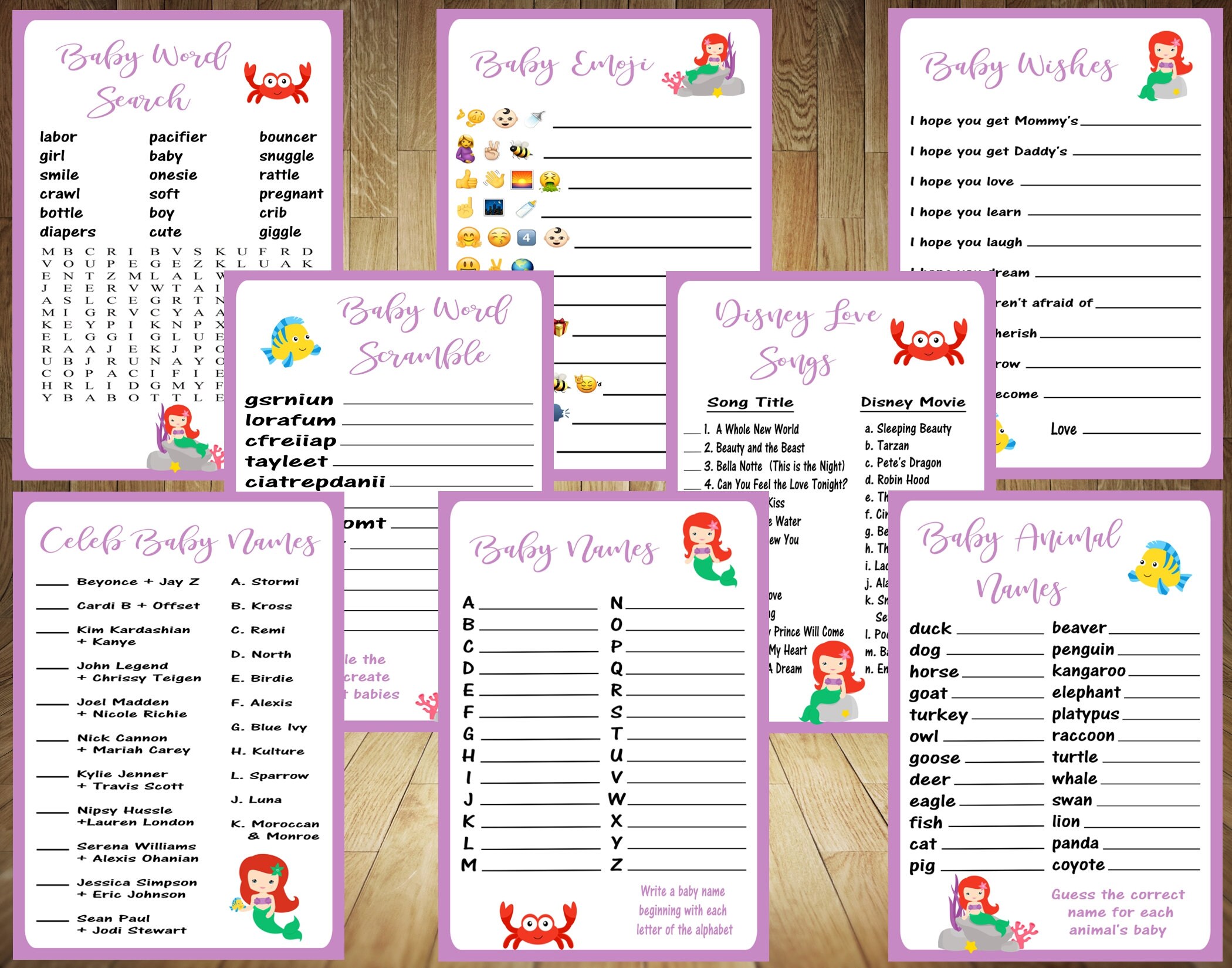 All 8 Games, Mermaid Baby Shower Games, Ariel Baby Shower Games, Little ...