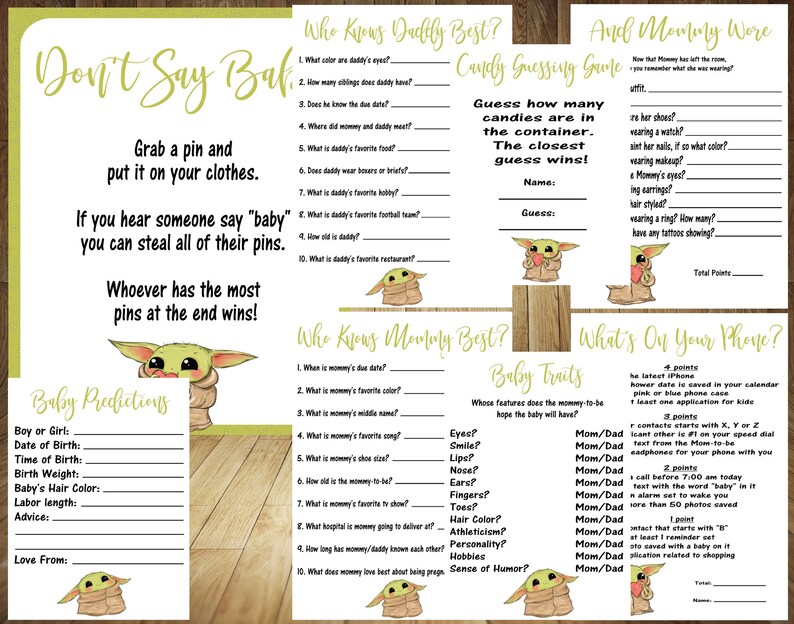 CHOOSE YOUR GAMES!! Yoda Baby Shower Games, Yoda Baby Shower, Star Wars ...
