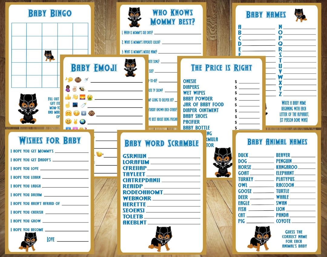 All 8 Games! Black Panther Baby Shower, Black Panther Baby Shower Game ...