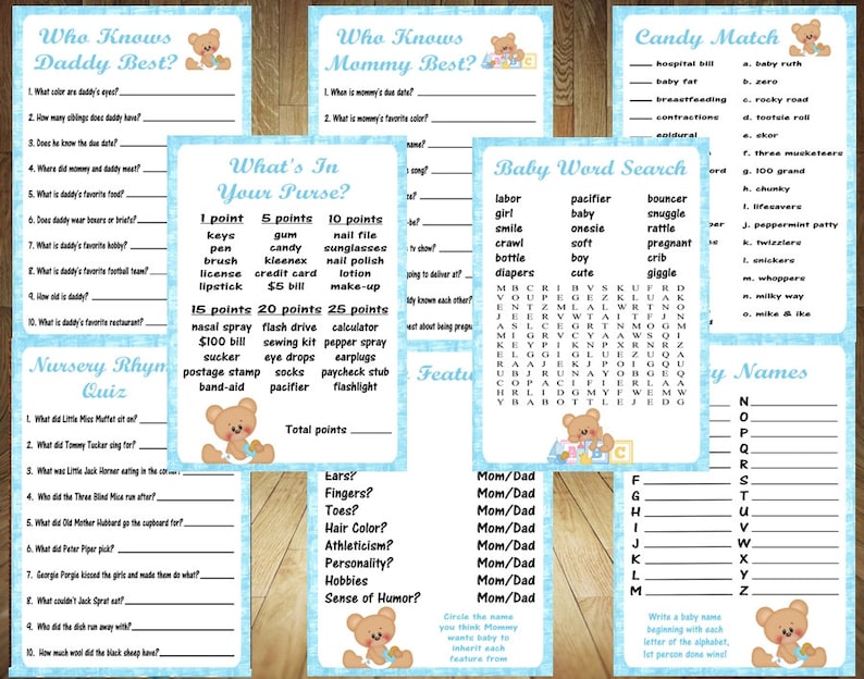 ALL 8 GAMES! Teddy Bear Baby Shower Games, Teddy Bear Baby Shower, Bear ...