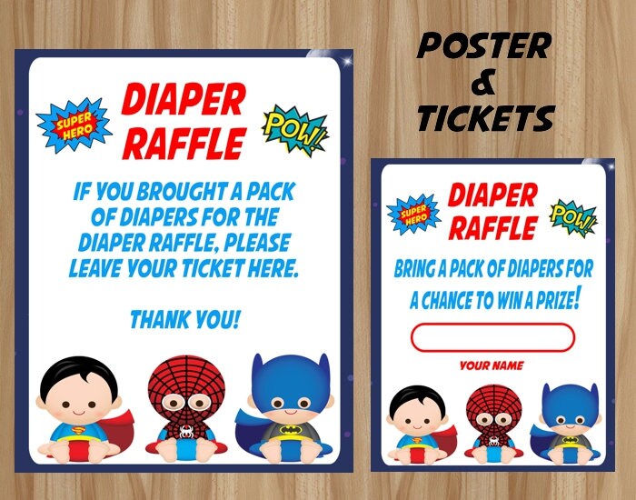 Superhero Diaper Raffle, Superhero Baby Shower, Superheroes Diaper ...