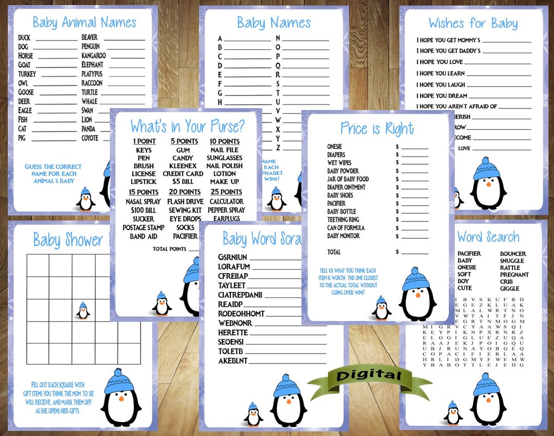 MEGA Sale!!! All 8 Games! Penguin Baby Shower Games, Boy Penguin Baby ...