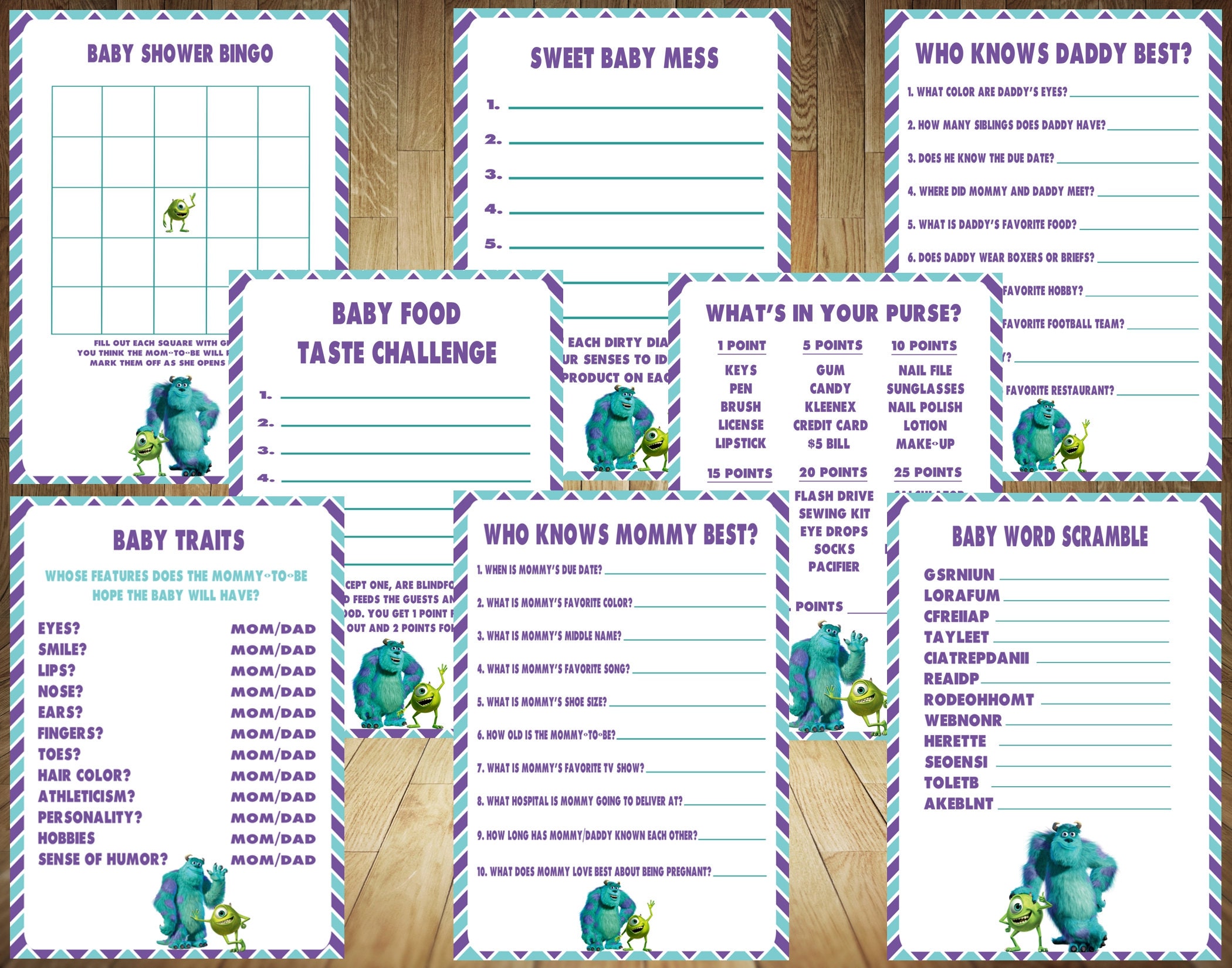 CHOOSE YOUR GAMES! Monsters Inc Baby Shower Games, Monsters Inc Baby ...