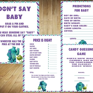 CHOOSE YOUR GAMES! Monsters Inc Baby Shower Games, Monsters Inc Baby ...