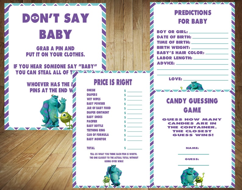 CHOOSE YOUR GAMES! Monsters Inc Baby Shower Games, Monsters Inc Baby ...