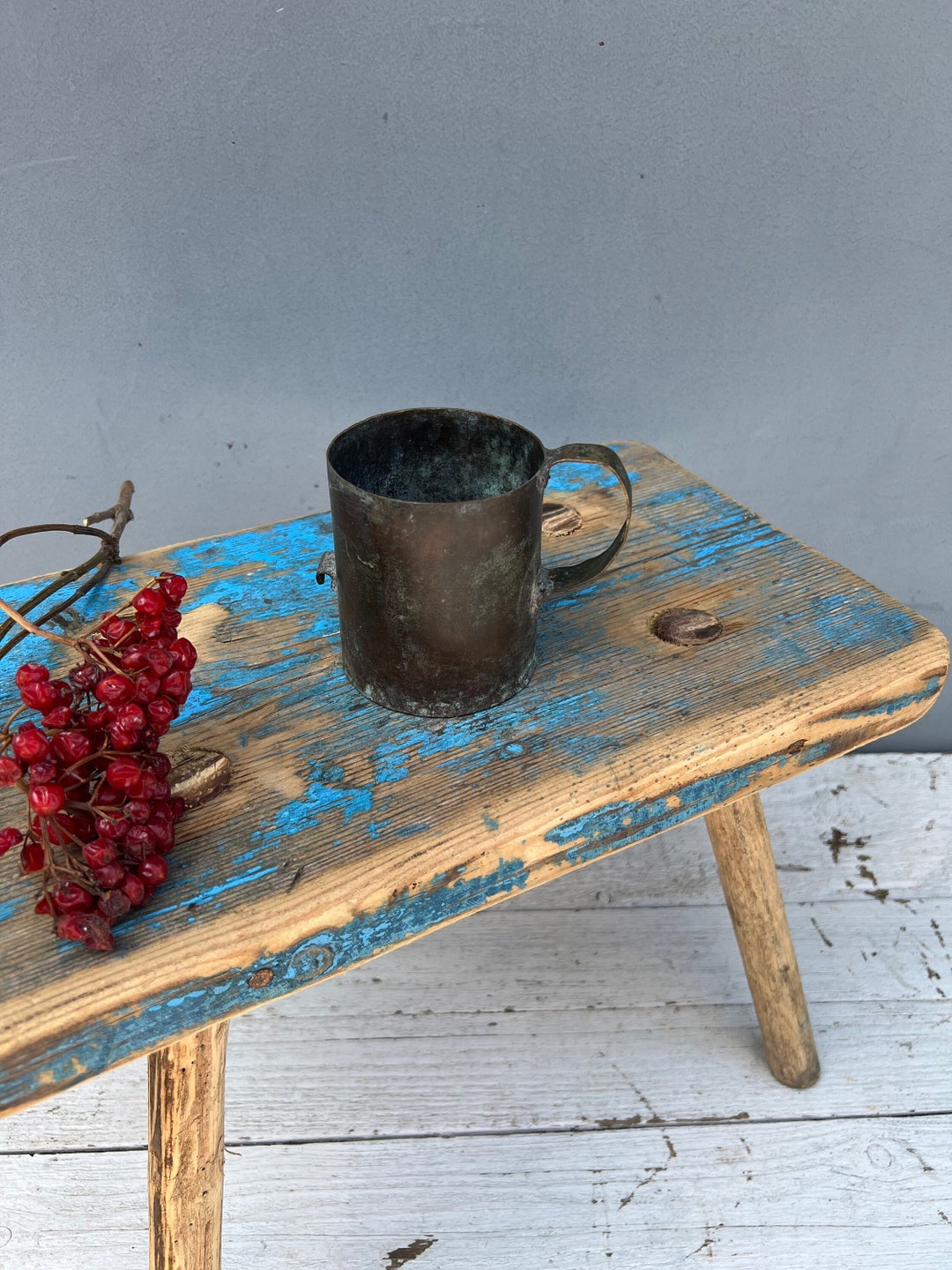 Antique Copper Mug With Patina - Primitive Decor - Etsy