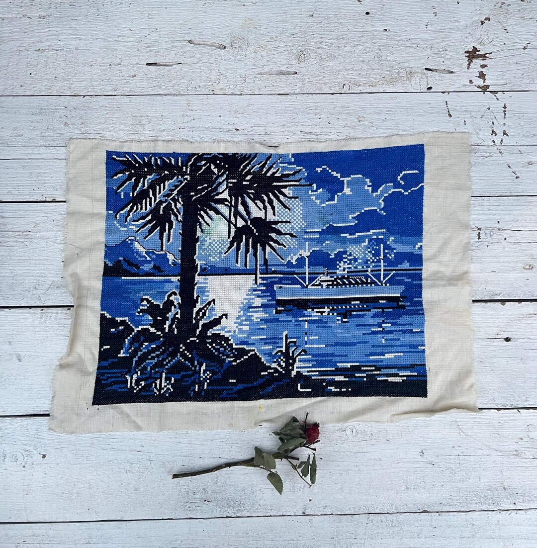 Vintage Ukrainian Tapestry, Handmade Ship Embroidery, Cross Stitch Art ...