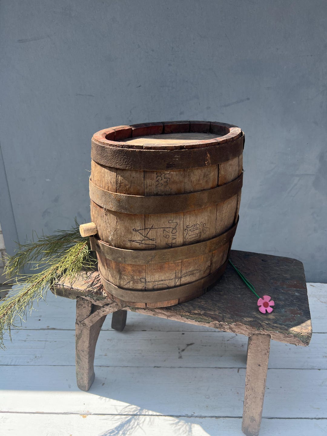 Primitive Wood Farm Barrel, Vintage Wine Barrel, Rustic Chic Decor - Etsy