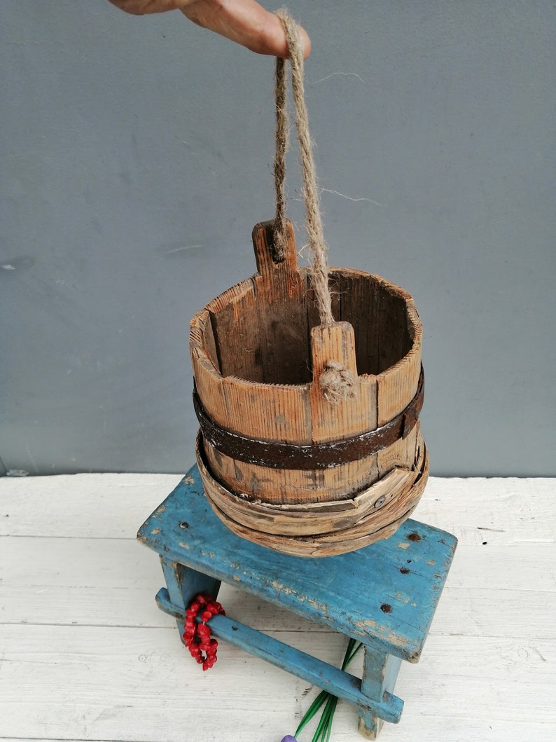 Primitive Wood Farm Bucket Very Antique Rustic Wood Bucket - Etsy