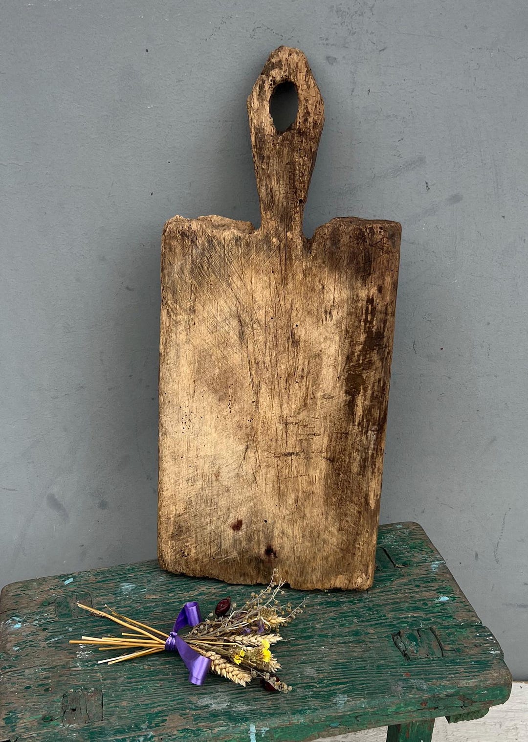 Antique Rustic Cutting Board With Food Chopper, Bread Board, Cutting ...