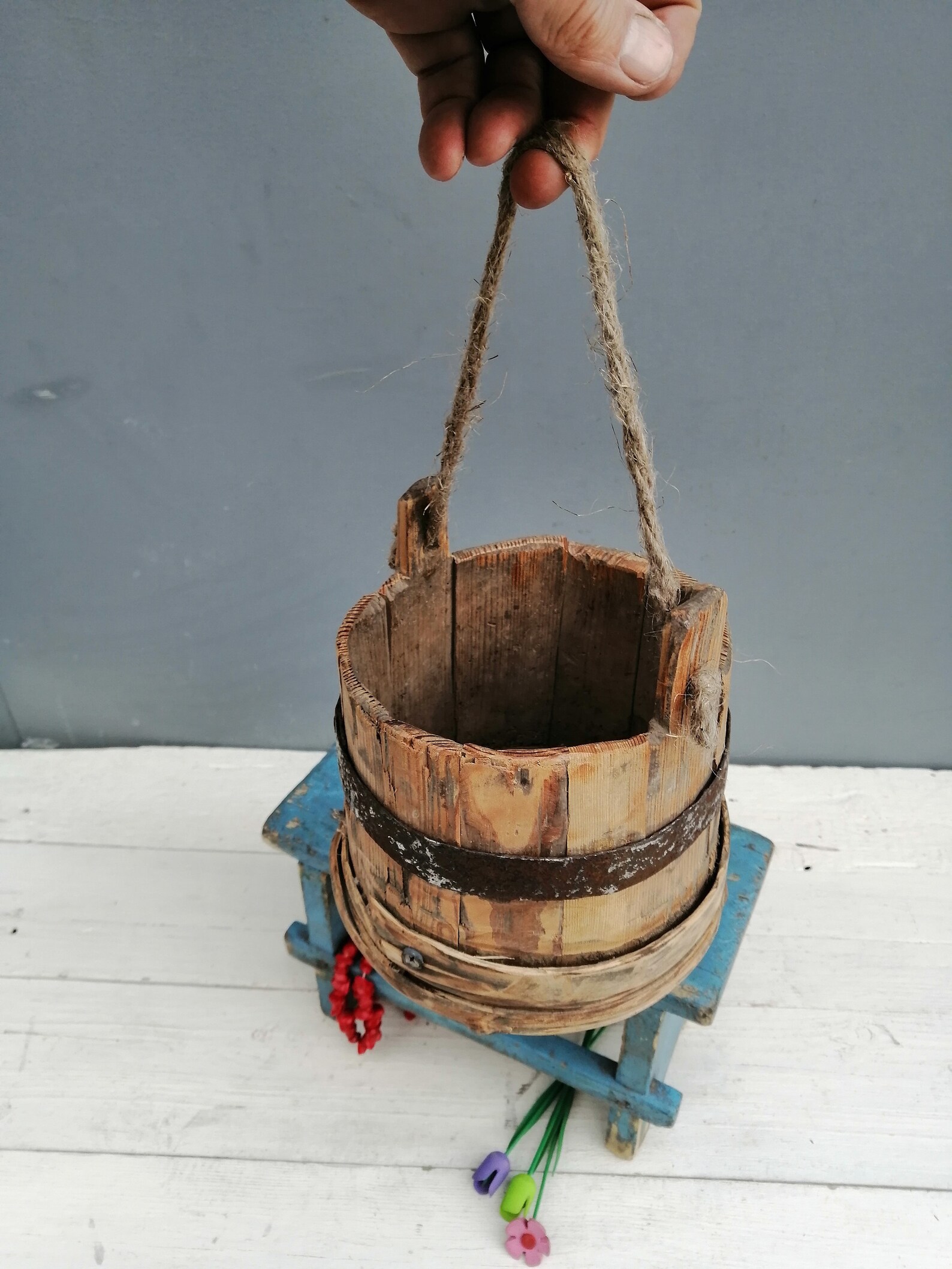 Primitive Wood Farm Bucket Very Antique Rustic Wood Bucket | Etsy