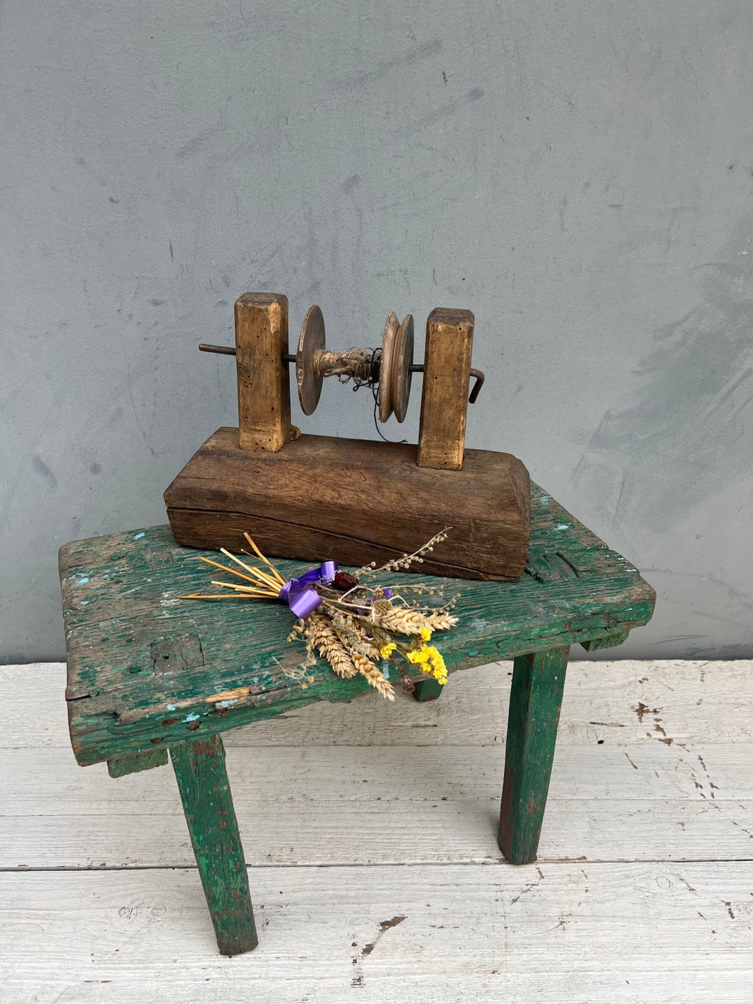 Antique Spinning Wheel Wooden Wheel Wooden Spinning Wheel Country Style ...