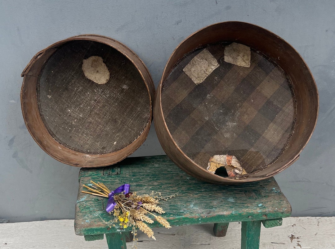 Two Old Wood Sita, Wooden Sieve, Country House Decor, Rustic ...