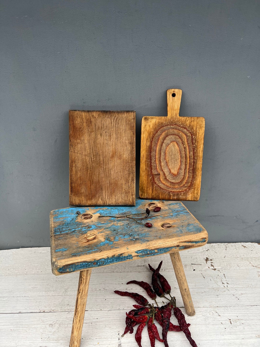 Antique Rustic Cutting Board With Food Chopper, Bread Board, Cutting ...