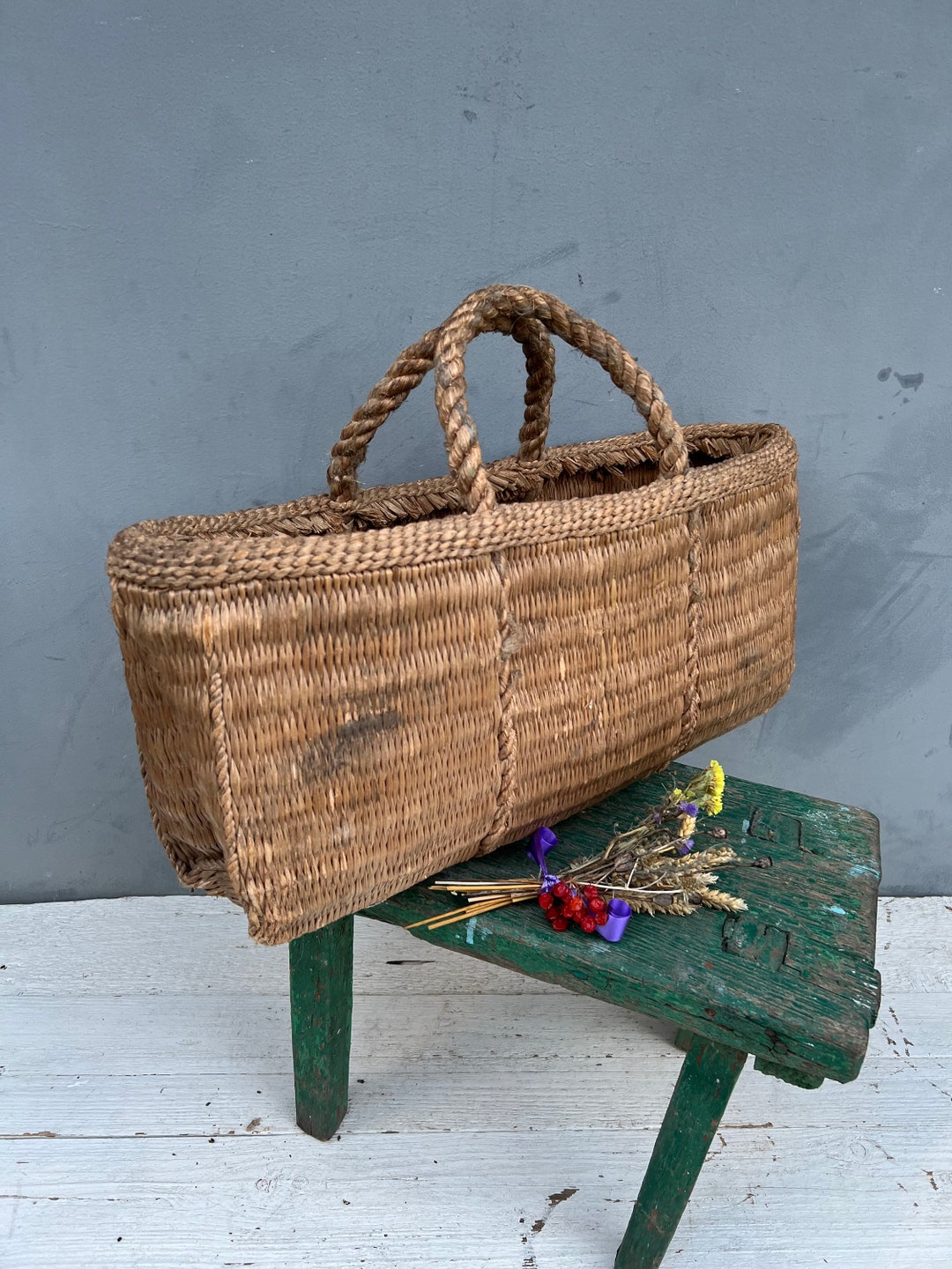 Antique Straw Bag. Traditional Antique Ukrainian Casual Bag, Cattail ...