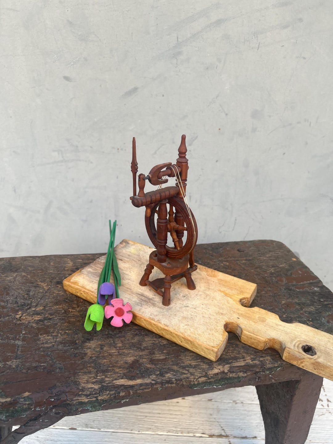 Vintage Wooden Spinning Wheel Souvenir, Handmade Display - Etsy