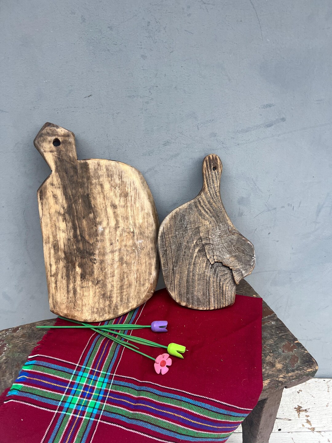 Antique Rustic Cutting Board With Food Chopper, Bread Board, Cutting ...