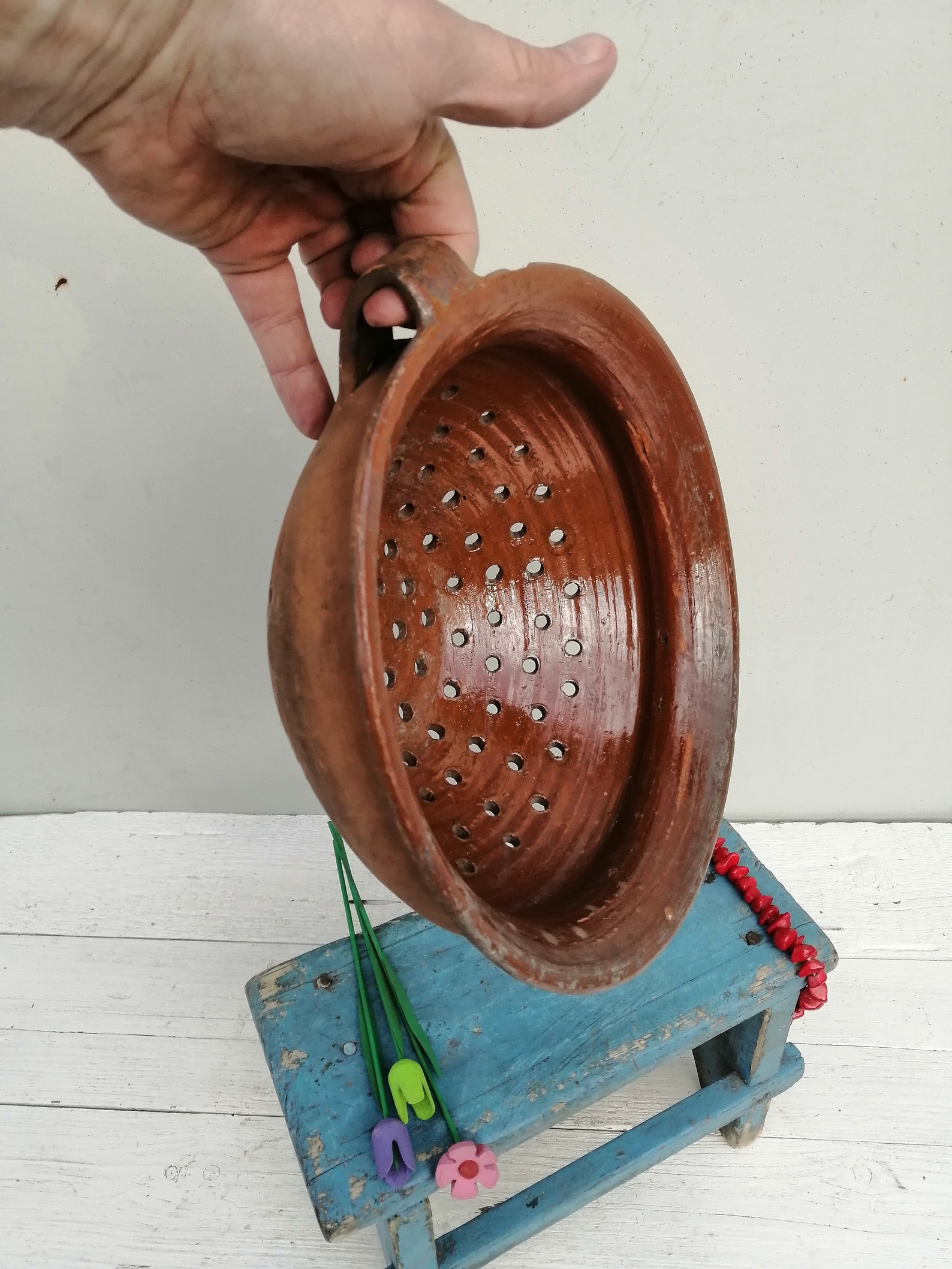 Vintage Ceramic Sieve Vintage Colander Orange Dish Clay - Etsy