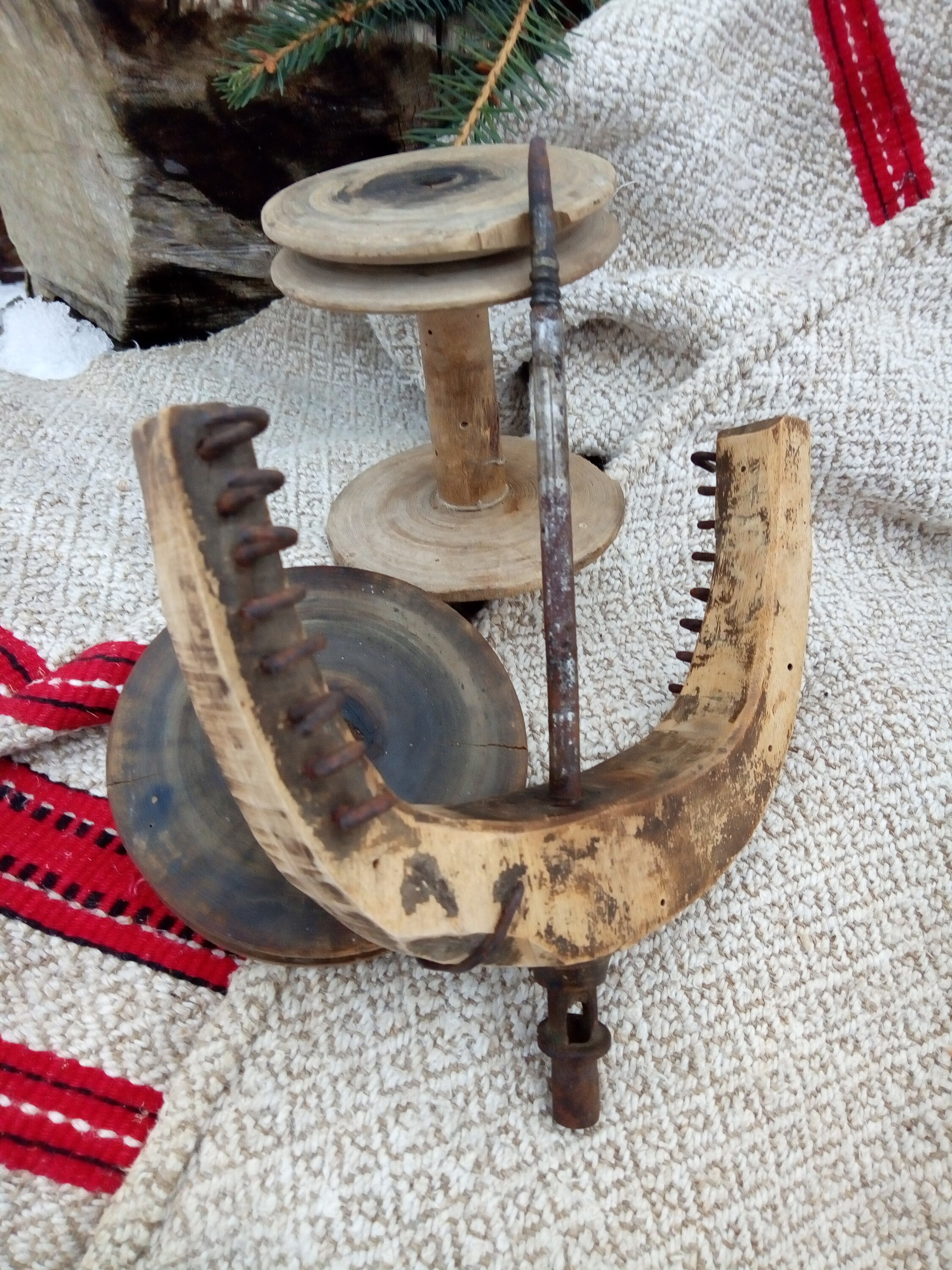 Vintage Wooden Spinning Wheel Spool Vintage Wood Spare Wheel Spool ...