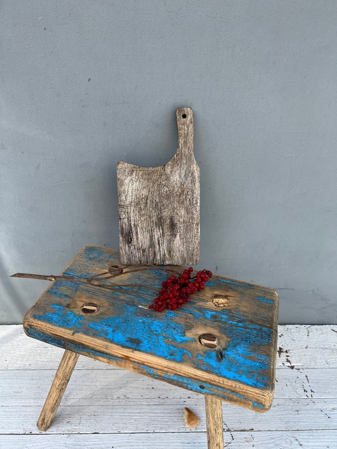 Antique Rustic Cutting Board With Food Chopper, Bread Board, Cutting ...