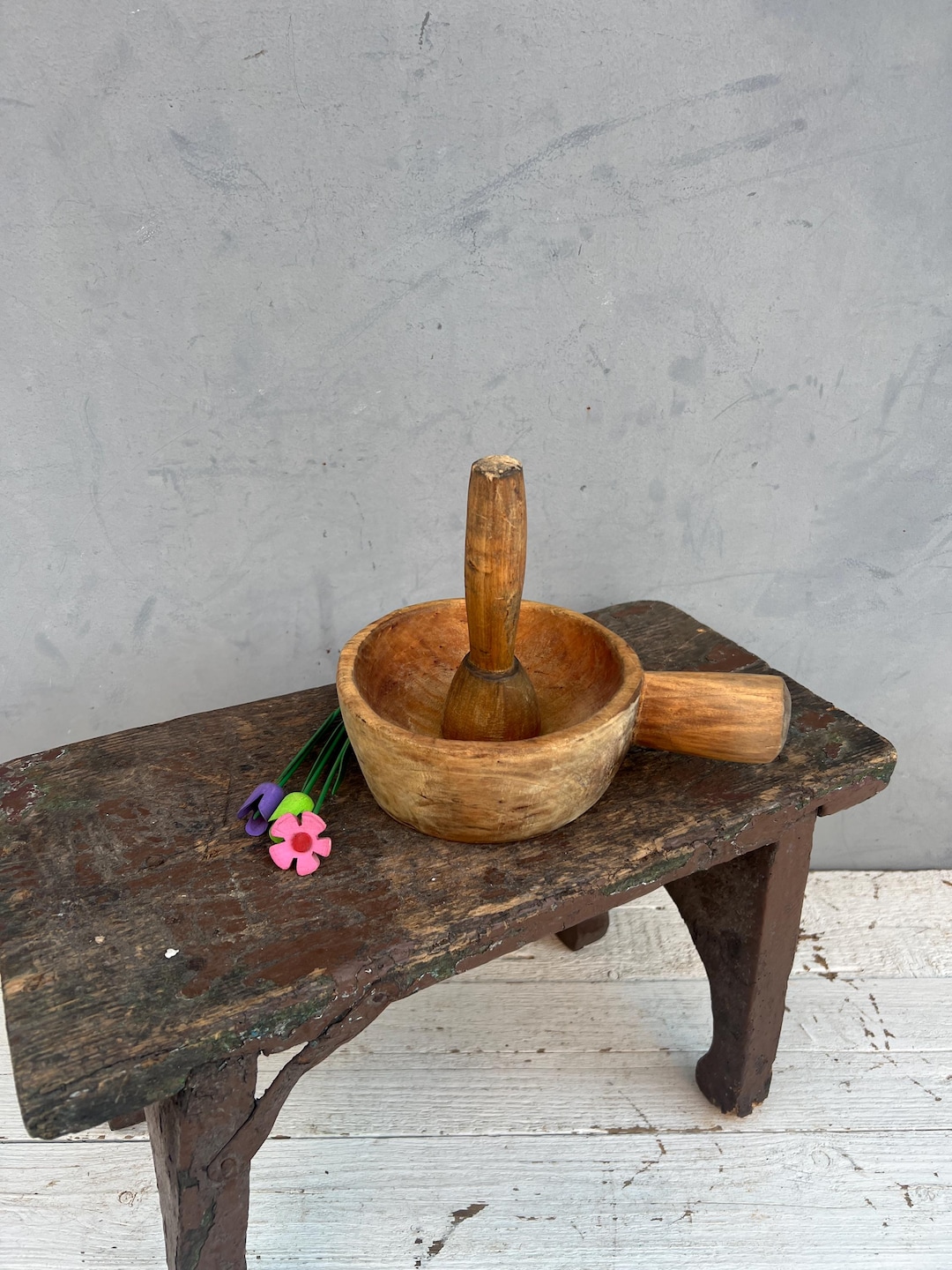 Antique Wooden Mortar and Pestle, Rustic Farmhouse Decor - Etsy