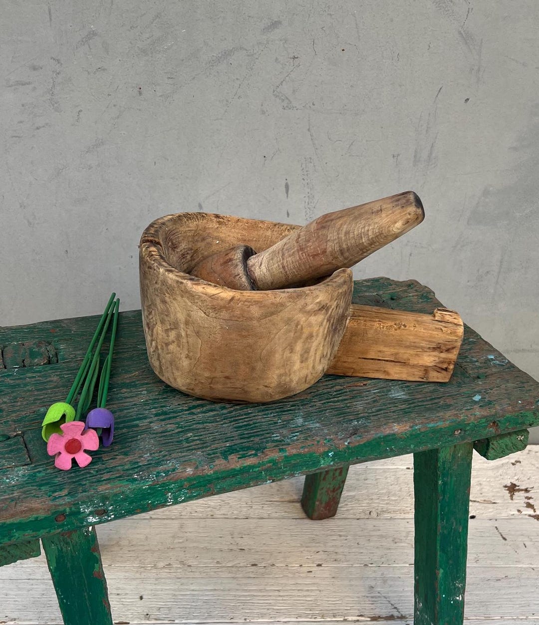 Antique Wooden Mortar and Pestle, Rustic Farmhouse Decor - Etsy