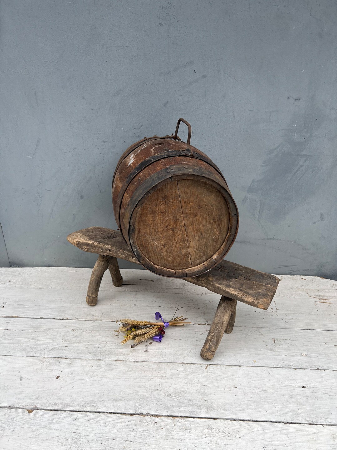 Primitive Wood Farm Barrel, Wine Barrel, Vintage Barrel, Unique Barrel ...