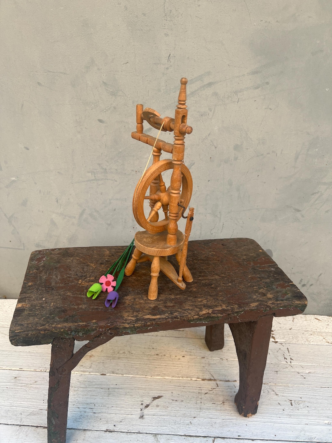 Vintage Wooden Spinning Wheel Souvenir, Handmade Display - Etsy