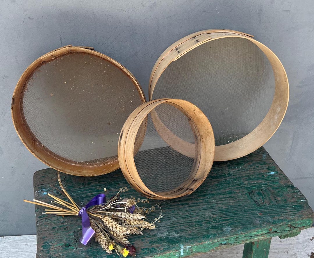 Vintage Wooden Sieve, Wood Sieve, Country House Decor, Rustic Crockery ...