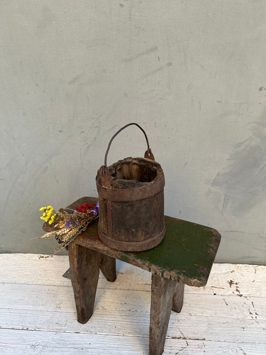 Very Old Wooden Bucket, Cute Little Bucket, Rustic Decor, Primitive ...