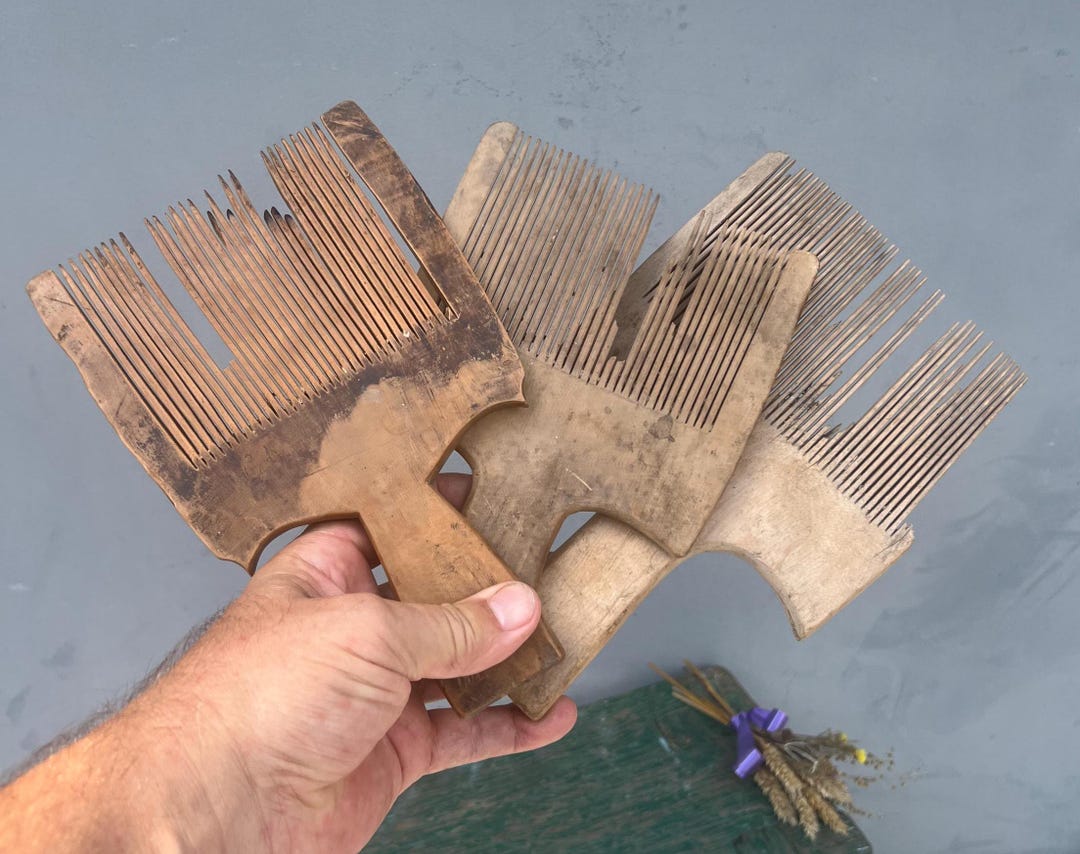 Three Wool Combs, Studio Decor, Salon Decor, Wooden Comb, Garden Decor ...