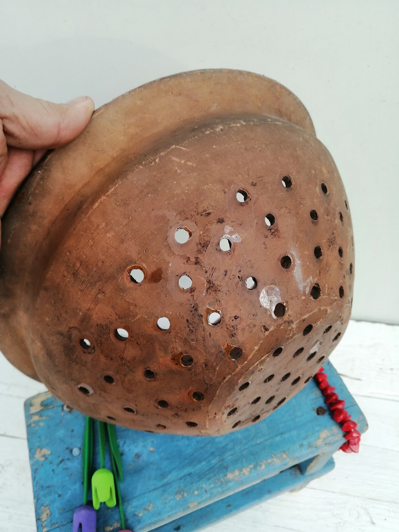 Vintage Ceramic Sieve Vintage Colander Orange Dish Clay - Etsy