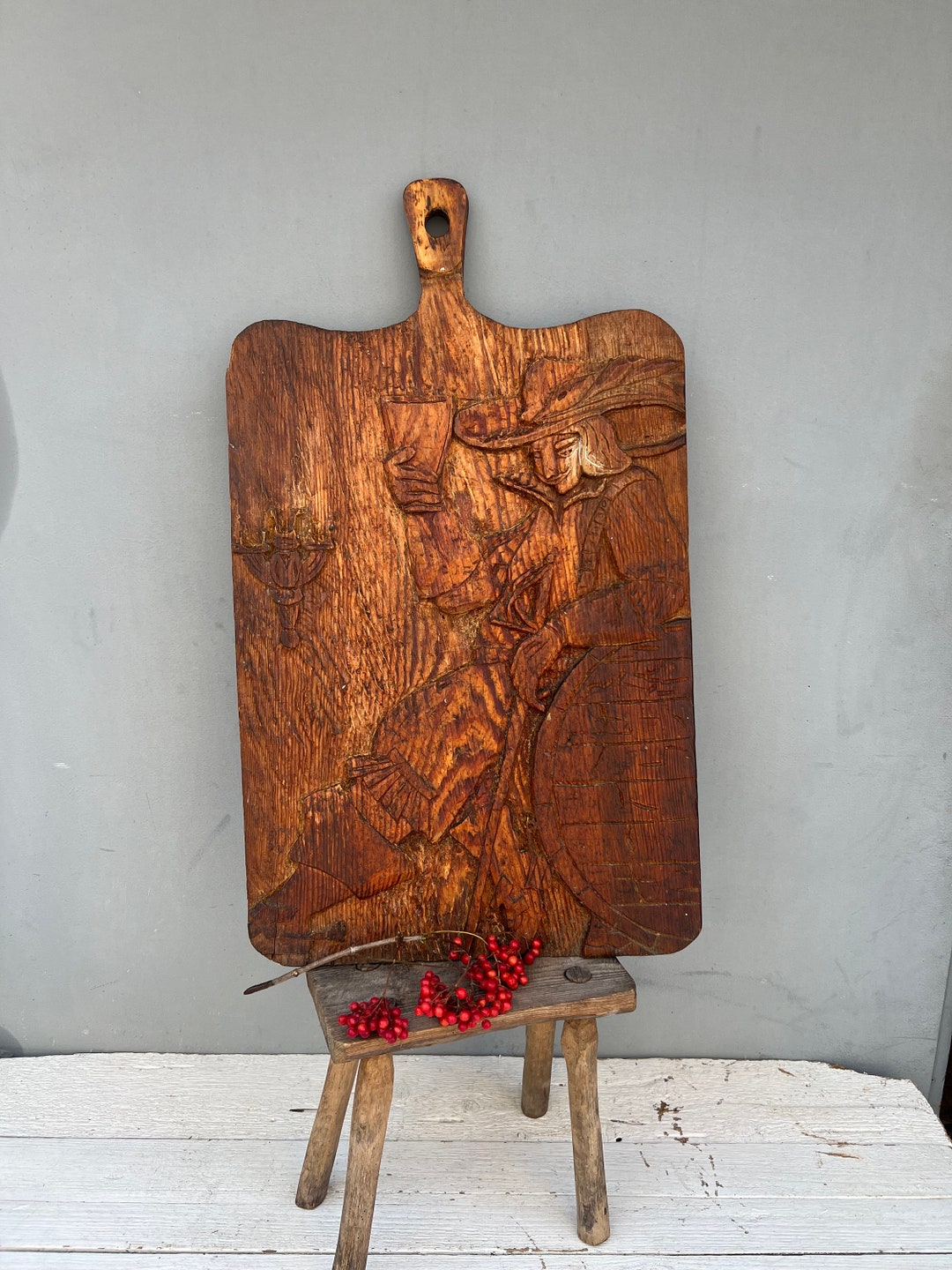 Antique Rustic Chopping Board With Chopper, Bread Board, Chopping Board ...