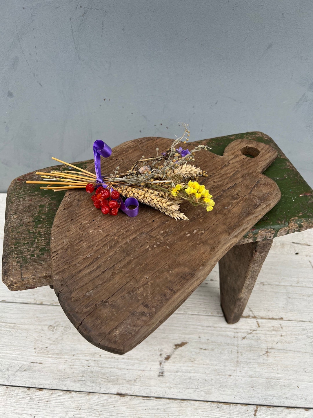 Antique Rustic Cutting Board With Food Chopper, Bread Board, Cutting ...