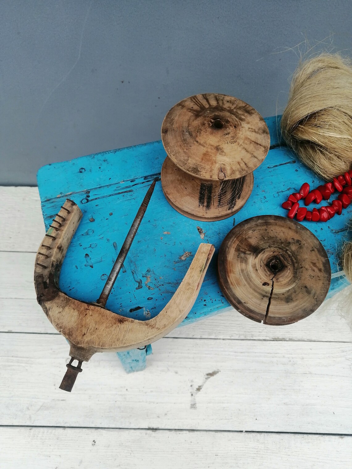 Wooden Spool Vintage Spinning Wheel Antique Wooden Spinning - Etsy