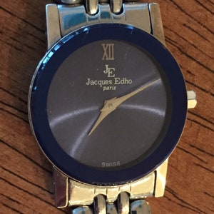 Jacques Edho Paris SWISS Ladies Watch Blue Dial No Numbers Stainless ...
