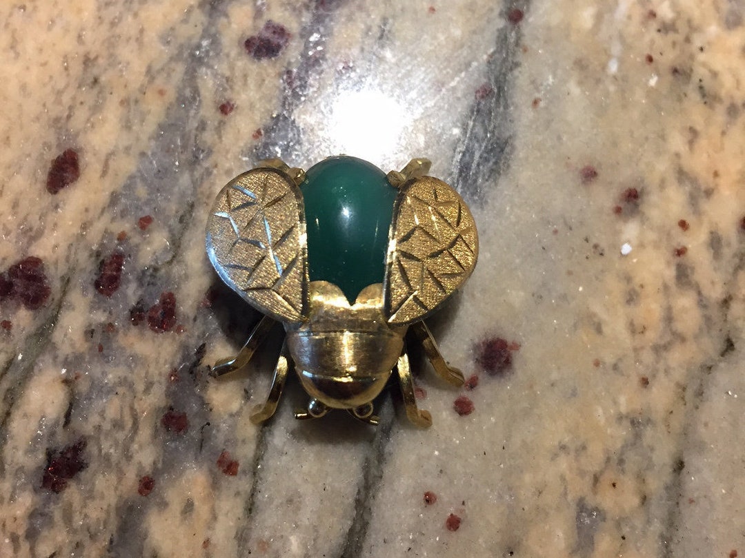Vintage 18k SOLID Gold Jade Beetle Pin Brooch 20x20 Mm 6.24 Grams C ...