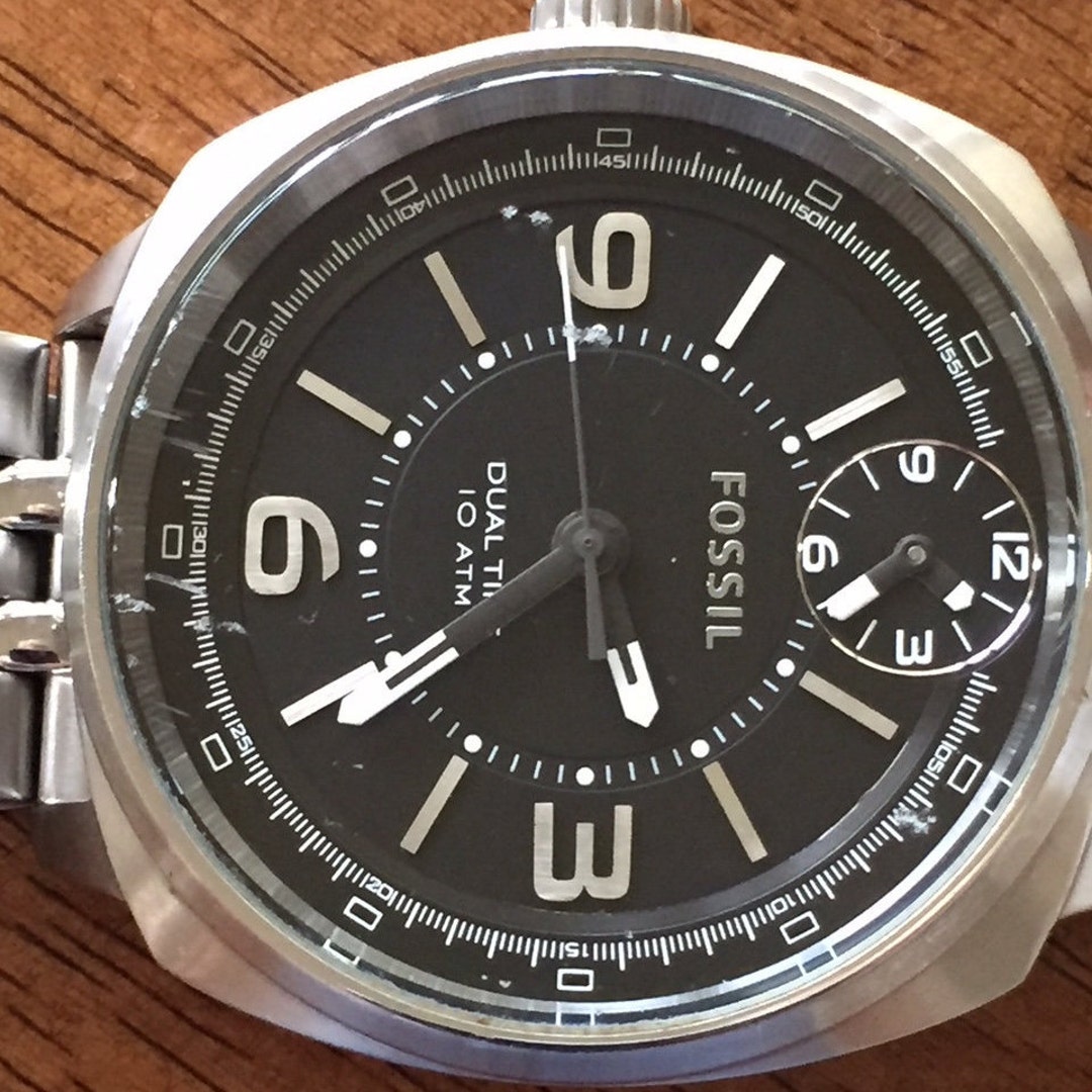 Fossil Mens VERY Large Dial DUAL-TIME Fs4463 Watch 53MM Diameter ...