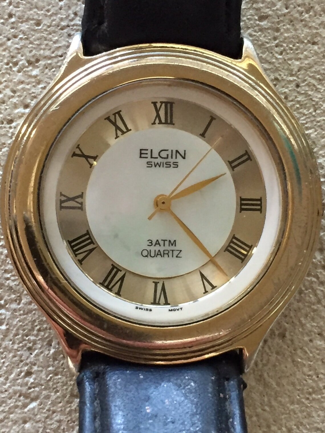 Vintage ELGIN SWISS Movement Mens Quartz Watch W/r30m M.o.p.dial 37mm ...