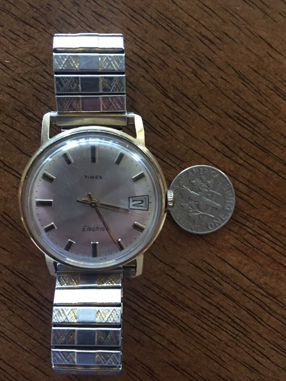 Vintage Timex ELECTRIC rare mens watch w/date goldt… - Gem