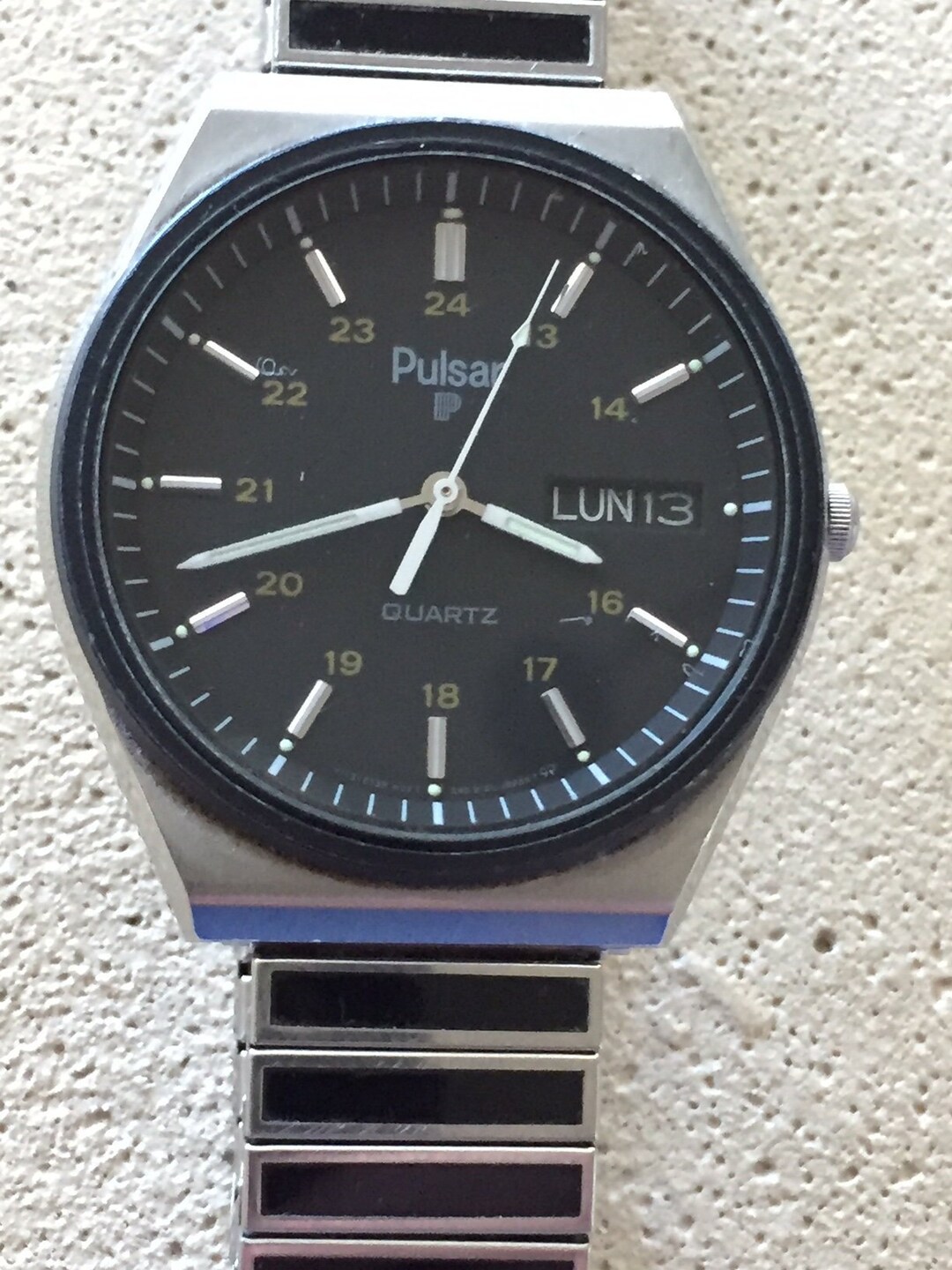 Vintage Pulsar by SEIKO Japan Qtz Mens Watch Day/date Rare Black ...