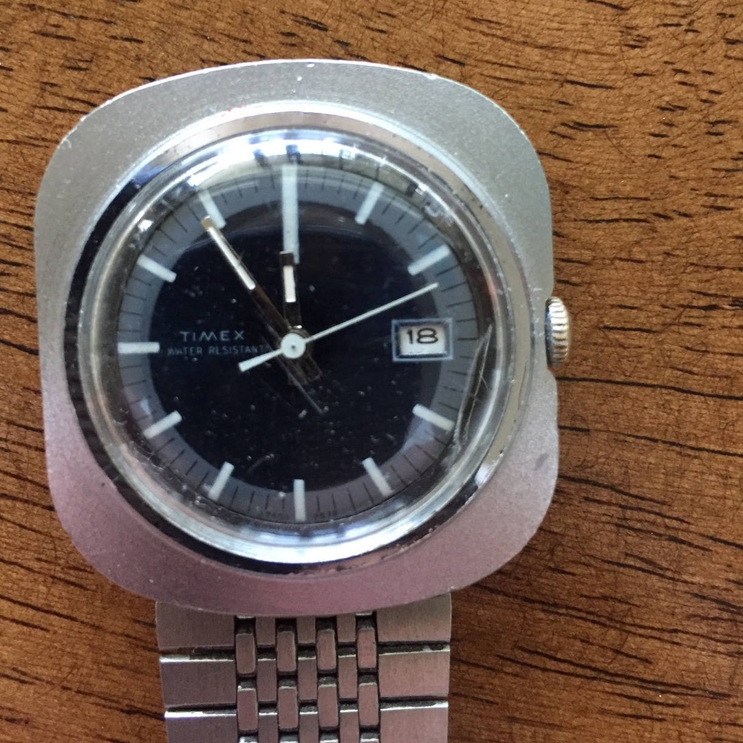 Vintage Timex Automatic Mens Date Window Blue/silver Dial /stainless ...