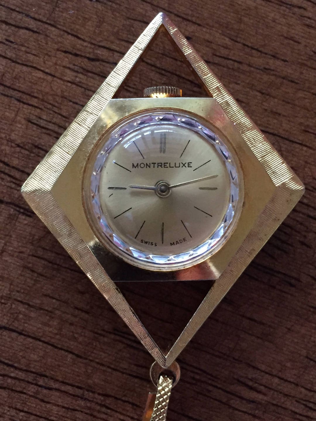 Vintage Ladies SWISS Watch Pendant Montreluxe Mechanical Wind Goldtone ...