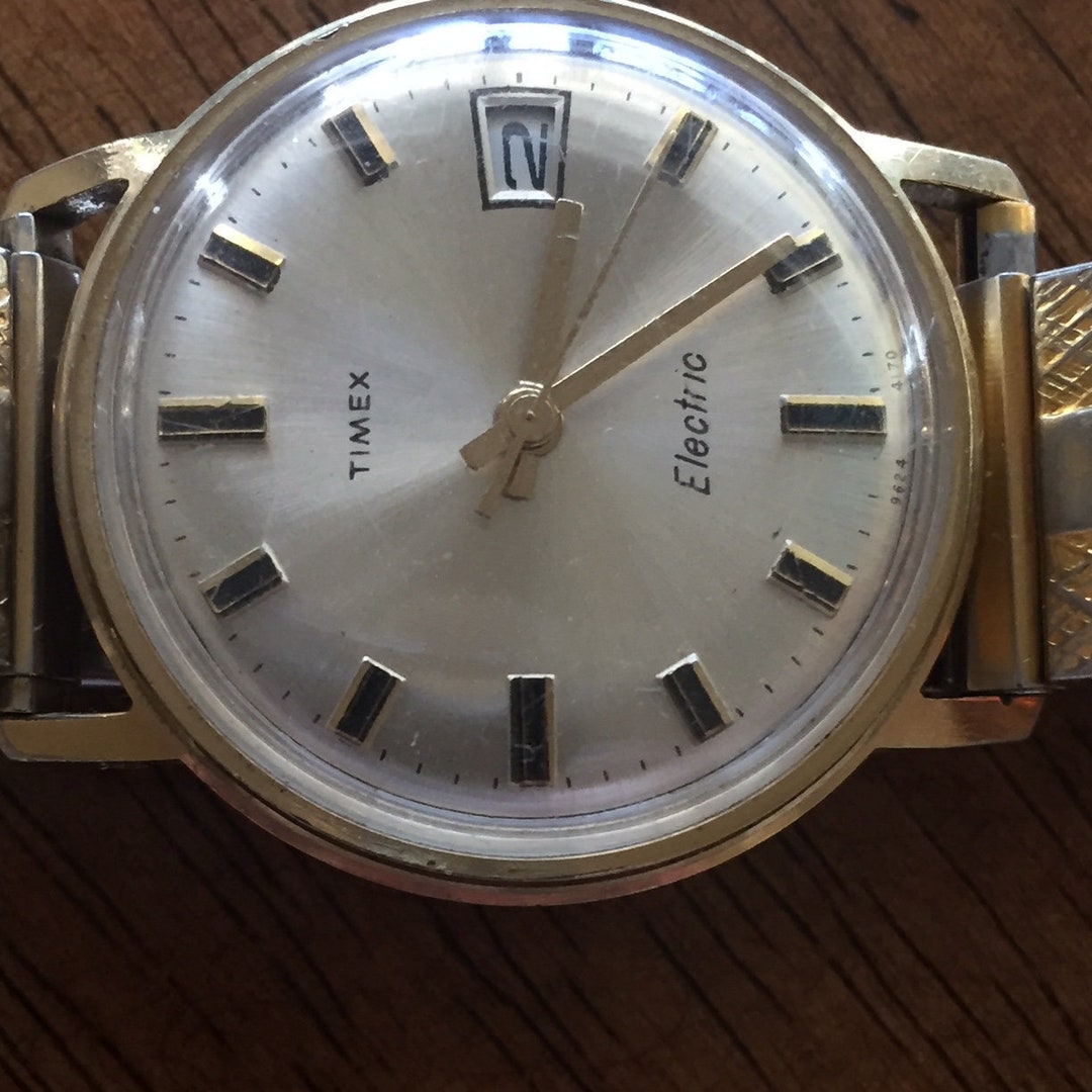 Vintage Timex ELECTRIC Rare Mens Watch W/date Goldtone W/spiedel ...