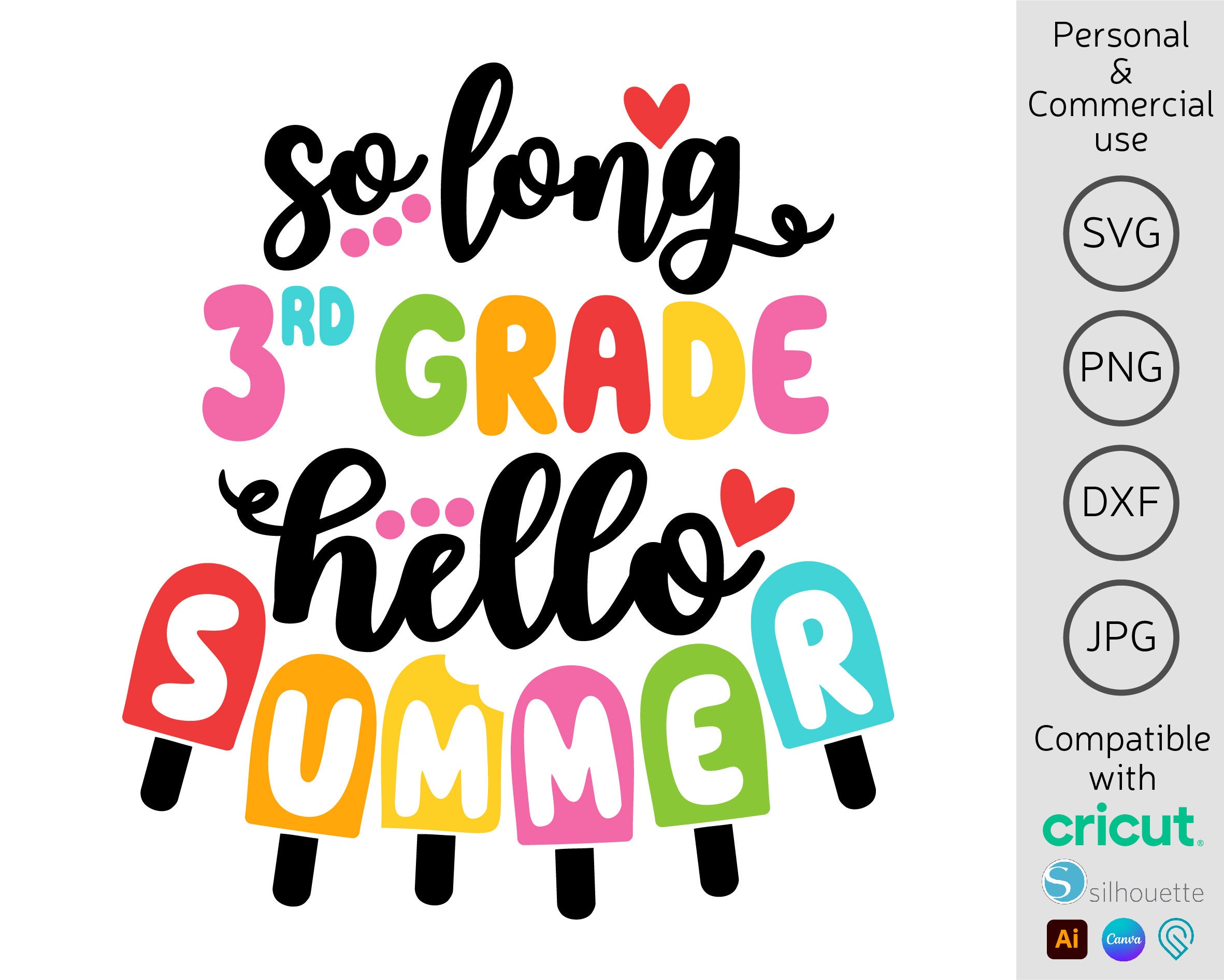 So Long 3rd Grade Hello Summer Svg, Girl Last Day of 3rd Grade Svg, 3rd ...